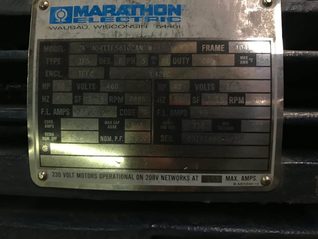 404TTFS8102AN - Marathon Electric, 50 HP, 885 RPM, 404T Frame, 460 VAC ...