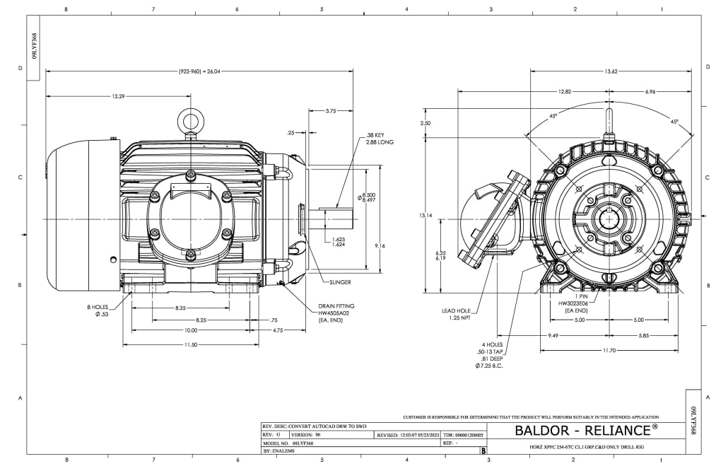 Baldor 10 HP, 1180//980 RPM, 3 Phase, 60/50 Hz, 256TC, XPFC - CDRX25164T