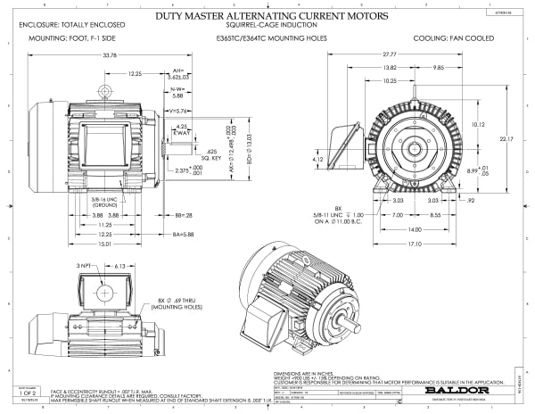 Baldor 40 HP, 1190 RPM, 3 Phase, 60 Hz, 364TC, A36062M, TEFC - CECP4308T